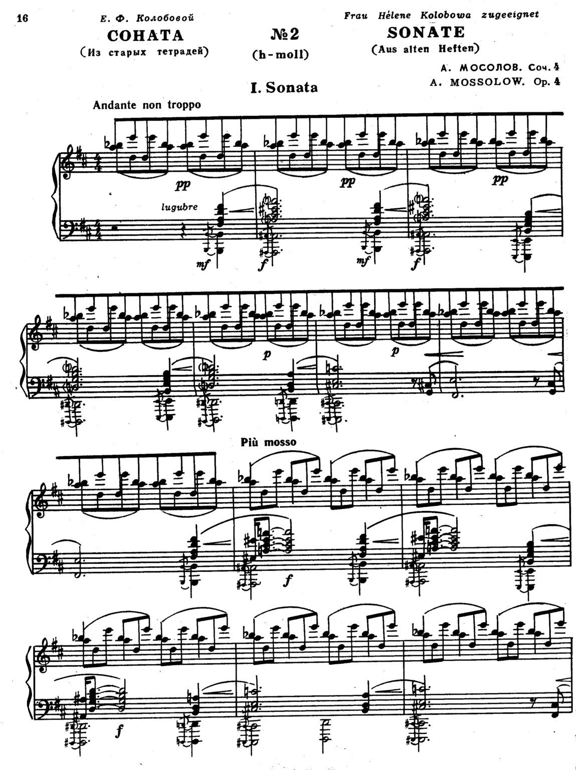 Alexander Mosolov Sonatas Nocturnes piano works - Pianorarescores