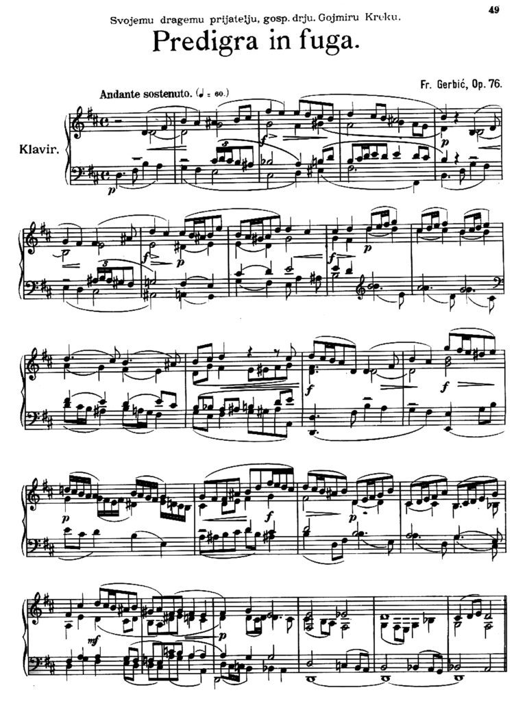 Fran Gerbič Mazurka Impromptu Predigra sheet music - Pianorarescores